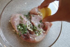 Baked marinated mako shark steaks